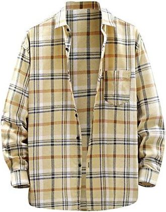 Generic Chemise &agrave; carreaux pour homme &agrave; manches longues avec poche, chemise &agrave; carreaux grande taille, l&eacute;g&egrave;re et respirante, chemise boutonn&eacute;e, haut vichy, hau