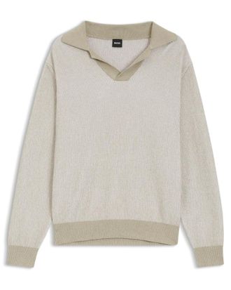 HUGO BOSS Langarm-Strick-Poloshirt mit Variokragen aus einem Baumwoll-Mix in