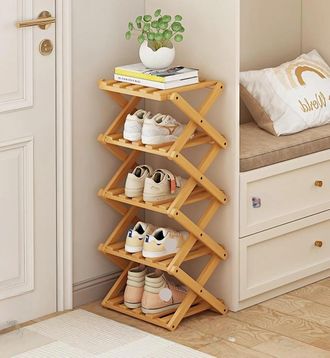 Generic Faltbares Schuhregal Schmaler Schuhst&auml;nder Platzsparender Holzst&auml;nder Aus Bambus Umweltfreundlich - Organizer Stabil F&uuml;r Flur Eingangsbereich Kein Auf