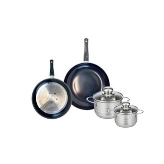 Fackelmann ELO 9722250 Batterie de cuisine 4 pi&egrave;ces, Ensemble de 2 Po&ecirc;les de cuisson 20 et 24 cm et 2 faitouts 12 et 14 cm Elo Prima Brillant, inox, induction