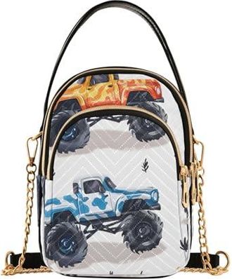 Mnsruu Sac à bandoulière pour femme Monster Trucks - Blanc - Petit sac à bandoulière avec sangle réglable