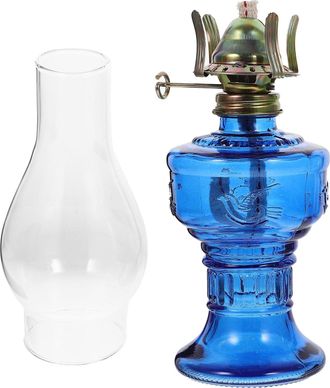 NUOBESTY IMIKEYA Vintage Petroleumlampe aus Glas Handgefertigte &Ouml;llampe mit Hitzebest&auml;ndigem Transparentem Lampenschirm Mittelgro&szlig; Blau Dekorative Innenraum un