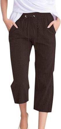 Generic Pantalon en coton et lin pour femme - Jambe large - Pantalon de plage d&eacute;t&eacute; pour femme - Confortable - Pantalon de yoga Palazzo XIYU26003, caf&eacute;, 3XL