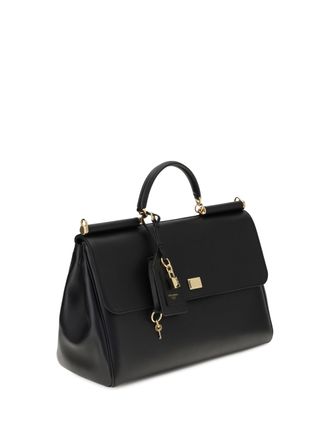 Dolce & Gabbana Womens My Sicily Handbag Nero Calf Leather Bos Taurus Shoulder Bags