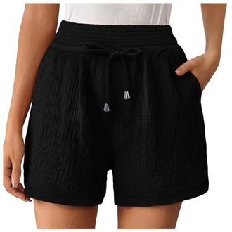 Generic Short Lin Coton Femme &eacute;t&eacute; Chic Large Fluide Pas Cher Shorts Habill&eacute; Femme Grande Taille &eacute;lastique avec Poches Confortable Ample Mode 2024 Casual Sport