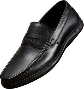 Generic Mocassins Penny Mocassins classiques &agrave; enfiler en cuir doux et confortable pour homme, Noir, 38 2/3 EU