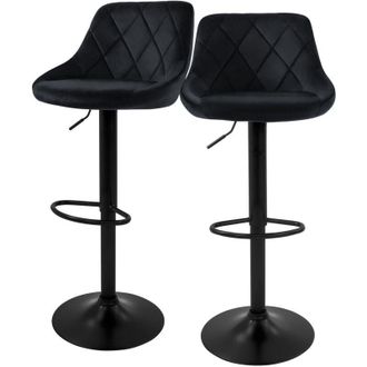 ML Design Barhocker 2er Set, Bezug aus Samt, Schwarz, Gepolsterter Barstuhl mit R&uuml;ckenlehne und Fu&szlig;st&uuml;tze, Tresenhocker h&ouml;henverstellbar 62-82 cm, 360&deg;