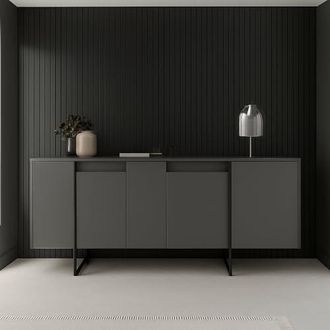 Dmora Sideboard Betel 160x35x80 cm Schwarz 4 Regale, 4 T&uuml;ren