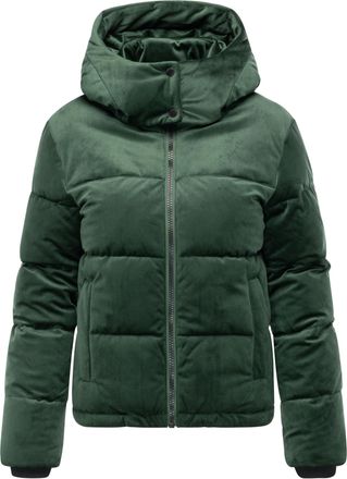 Ragwear Damen Winterjacke warme Steppjacke in Samtoptik Teddyjacke mit Verstellbarer und Abnehmbarer Kapuze Roobie Velvet YOUMODO Pine Green Gr. M