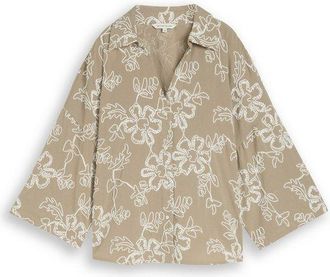 Tom Tailor Langarmbluse Blusen & Shirts Oversize Bluse mit Blumen-Stickereien