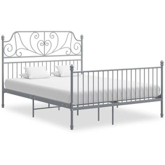 vidaXL Vidaxl - Cadre de lit en m&eacute;tal gris 140x200 cm - Construction robuste - Lattes solides pour confort optimal - Assemblage requis