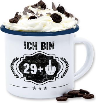 Shirtracer Emaille Tasse Blechtasse - 30. Geburtstag - Ich bin Neunundzwanzig + Royal schwarz - 300 ml - Weiß Blau - dreissig 30 jahre 30ig mittelfinger 30ten st