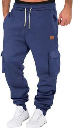 Generic DENGJIAMY Pantalon de survêtement cargo pour homme pantalon de travail tendance avec plusieurs poches uni coupe régulière cordon de serrage taille éla