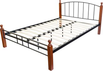 Homestyle4u 547, Metallbett 140x200 cm Bett mit Lattenrost Bettgestell Metall Schwarz Holz Braun Schlafzimmer