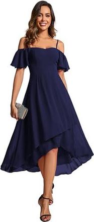 Ever-pretty Robe dInvité de Mariée Au Genou Manches Courtes High Low Bretelles Chic Bleu Marine 44