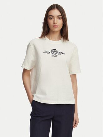 Tommy Hilfiger T-Shirt Crest WW0WW48713 Wei&szlig; Relaxed Fit