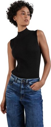 Street One Damen A302837 Geripptes Top, Black, 42