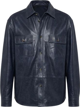 Loewe Homme, Vestes, Bleu, Taille: M Chemise surdimensionn&eacute;e en cuir dagneau Nappa