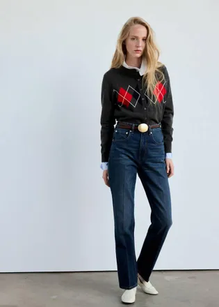 Mango Gekn&ouml;pfter Cardigan mit Rautenmuster mittelgrau meliert - Damen - XS - MANGO