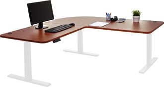 Mendler Eck-Schreibtisch HWC-D40, Computertisch elektrisch h&ouml;henverstellbar 178x178cm 84kg MVG - Natur, wei&szlig;