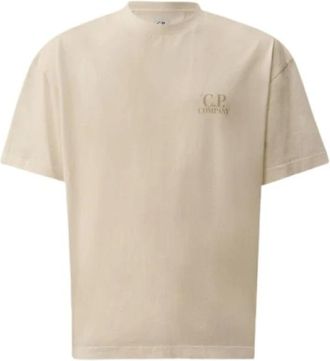 C.P. Company C.p. Company, Homme, Tops, Blanc, Taille: XL T-Shirt &agrave; Manches Courtes avec Logo en Jersey 30/1
