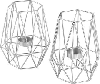 Echtwerk 2-teiliges Teelicht Kerzenhalter Set, Silber-Edition, Geometrisches Design, Votiv Kerzenhalter für Wohnzimmer/Schlafzimmer/Esstisch, Tischdeko für Hoc