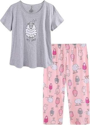 Generic Pyjama Femme &Eacute;t&eacute; Coton Manche Courte Ensemble Femme Ete avec T - Shirt &agrave; Manches Courtes et Capri 2 Pi&egrave;ces, S-XXXL f31