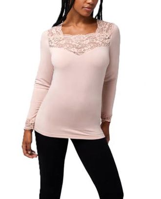 Ysabel Mora T-shirt thermique en dentelle &agrave; manches longues, confort et &eacute;l&eacute;gance, protection contre le froid, style polyvalent, qualit&eacute; durable, id&eacute;al pour toutes