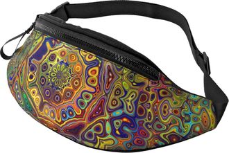 Generic G&uuml;rteltasche Mit Rei&szlig;verschluss H&uuml;fttasche Farbenfrohes Psychedelisches Mandala Verstellbarer Schultertaschen F&uuml;r Outdoor Laufen Wandern 14X35Cm