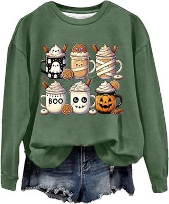 Generic Pull pour femme - Motif citrouille café - Rétro - Pour lautomne - Cadeau de Thanksgiving - Pull à manches longues, ag, M