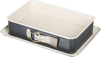 Zenker Rechteckige Springform CREME NOIR, Backform aus Stahlblech, Kuchenform mit keramisch verstärkter Antihaftbeschichtung (Farbe: Crème,Anthrazit), Menge: