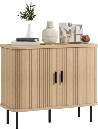 HOMCOM Vintage Sideboard Wohnzimmer Anrichte mit 2 Schiebet&uuml;ren und F&auml;chern Sideboard f&uuml;r K&uuml;che Esszimmer 90x40x75 cm Eiche