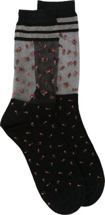 ANT45 Peng Short Floral-print Sheer-panel Socks