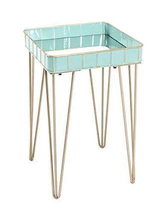 Haku Möbel Table dappoint Or, Turquoise, métal, Miroir - Dim.: L 35 cm x H 56 cm x P 35 cm, Style: Art Deco