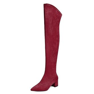 EDEFS Bottes Longues &agrave; Talon Carr&eacute; de 5 cm en Su&eacute;dine Bourgogne Style Chic et Confortable pour Toutes Occasions Bourgogne Taille EU39