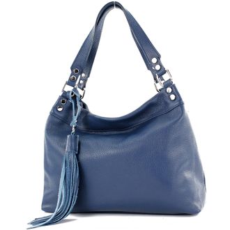 modamoda.de T201 Damen Leder Schultertasche Handtasche handmade in Italy, Farbe:Saphirblau