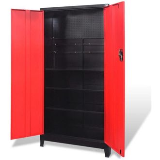 vidaXL Werkzeugschrank mit 2 T&uuml;ren Stahl 90x40x180 cm Schwarz/Rot - Vidaxl