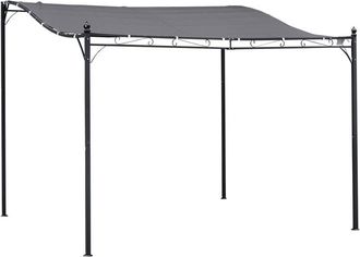 OUTSUNNY Pergola tonnelle de jardin auvent 2,97 x 2,97 m adossable m&eacute;tal noir polyester anti-UV gris