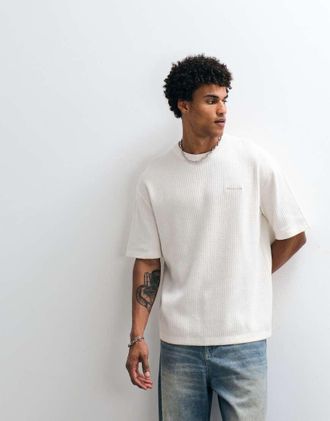 Pegador Pegador - Ston - Strukturiertes Strick-T-Shirt in warmem Wei&szlig; mit Rundhalsausschnitt-Schwarz