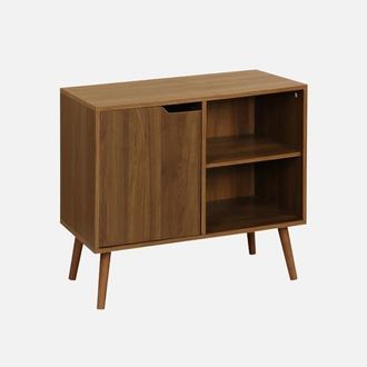 Sweeek Buffet de Rangement Effet Bois de Noyer 1 Porte. 2 étagères. Buffet Bas. 80cm