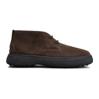 Tod's Braune Leder W&uuml;stenstiefel Schn&uuml;rung - - Shoes - Herren - Braun - 43 1/2 EU