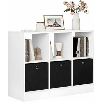 Woltu Woltu - Biblioth&egrave;que avec 6 cubes ouverts et 3 tiroirs en tissu - Dimensions 80x30x60cm - Panneaux de particules m&eacute;lamin&eacute;s - Rangement esth&eacute;tique