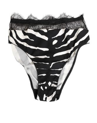 Dolce & Gabbana Womens Zebra-Print Silk With Lace Trim Briefs Black Elastane Polyamide Bodysuits