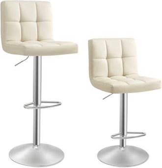 Songmics Barhocker 2er Set, höhenverstellbare Barstühle mit PU-Bezug, 360° Drehstuhl, Küchenstühle mit Rückenlehne und Fußstütze, Esszimmer, Tresen, Stahl, san