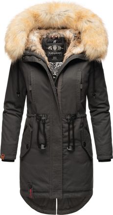 Navahoo warme Damen Winter Jacke lang Kunstfell Winterjacke Parka Mantel B660 [B660-Bomb-Anthrazit-Gr.S]