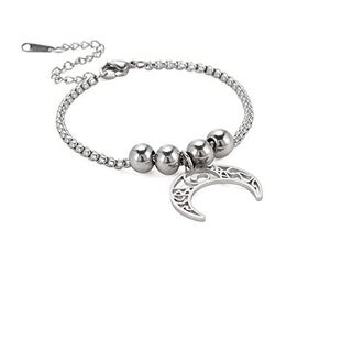 Generic Vintage Sorcellerie Rune Lune & Perles Bracelet pour Femme Acier Inoxydable Bracelet Wicca Punk f&ecirc;te Bijoux Cadeaux danniversaireOp&eacute;ration Facile