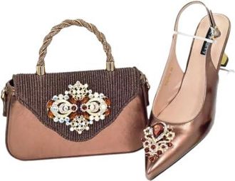 Generic Sandales à talons hauts avec sac et strass assortis pour femme, Café pour ensemble, 40.5 EU