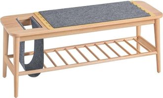 SoBuy HFSR02-N Schuhbank mit Sitzfl&auml;che Dielenbank Bettbank Sitzbank mit Stauraum Hocker am Bettende Schuhregal mit Zapfenverbindungen schmal Natur bht ca