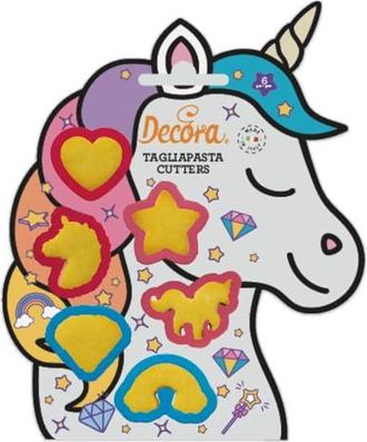 Decora 0255064 AUSSTECHER-MINI Einhorn AUS Kunststoff 6-TLG, Plastic, Sortiert