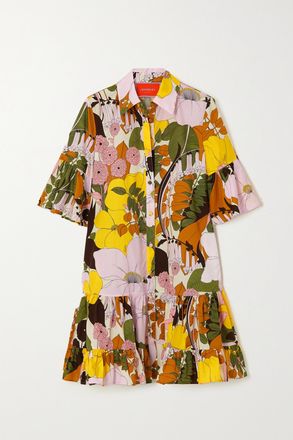 La DoubleJ Choux Minikleid Aus Baumwollpopeline Mit Blumenprint Und Volants - Mehrfarbig